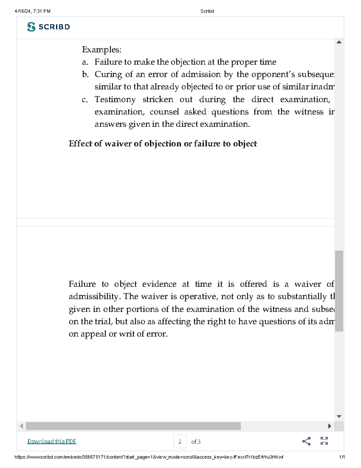 Commonly Used Objections in Legal Practice: A Study Guide - Studocu