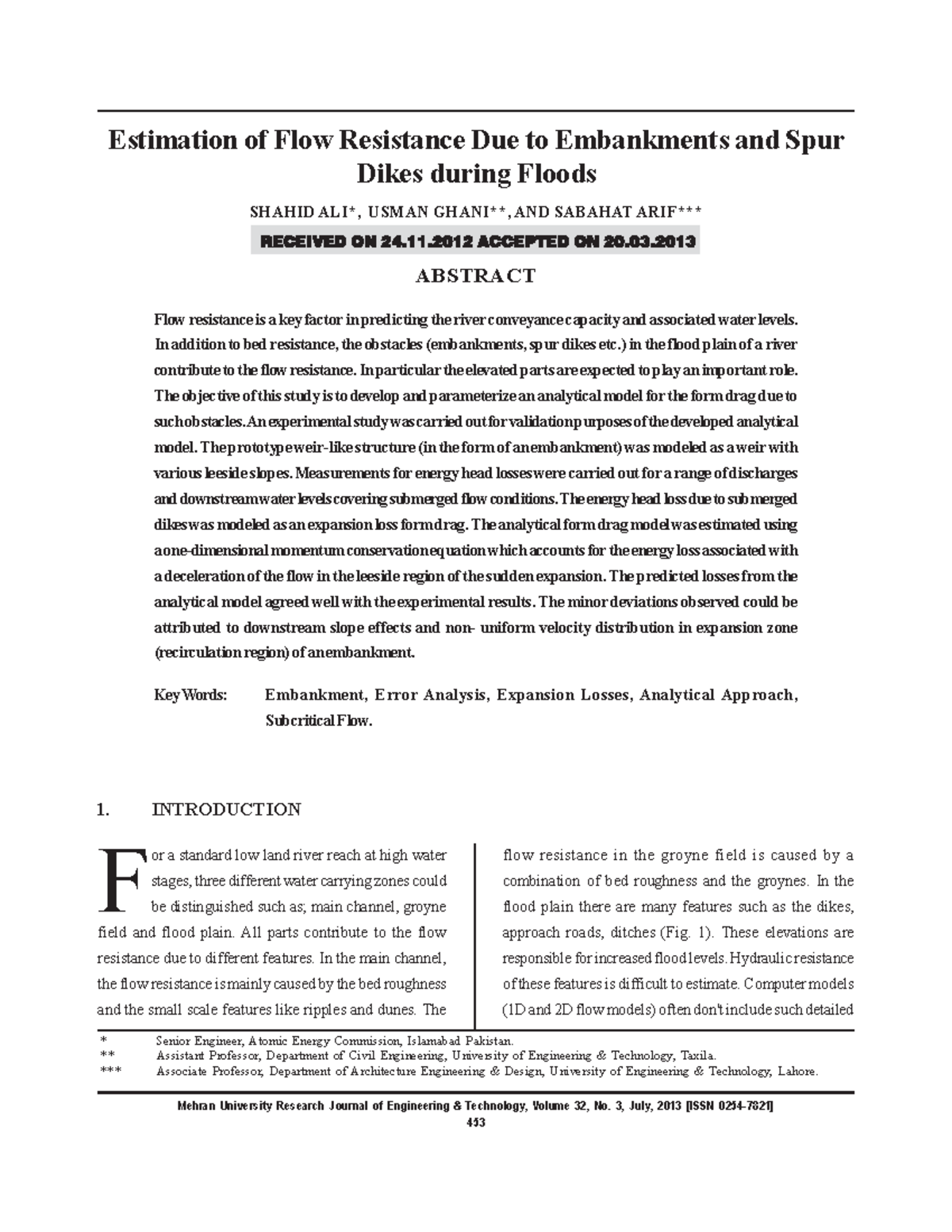 Estimation of Flow Resistance from Obstacles during Floods (ENG 101 ...