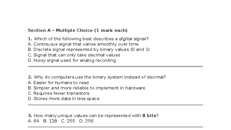 Practice Questions for Digital Signals and Binary Systems - Studocu