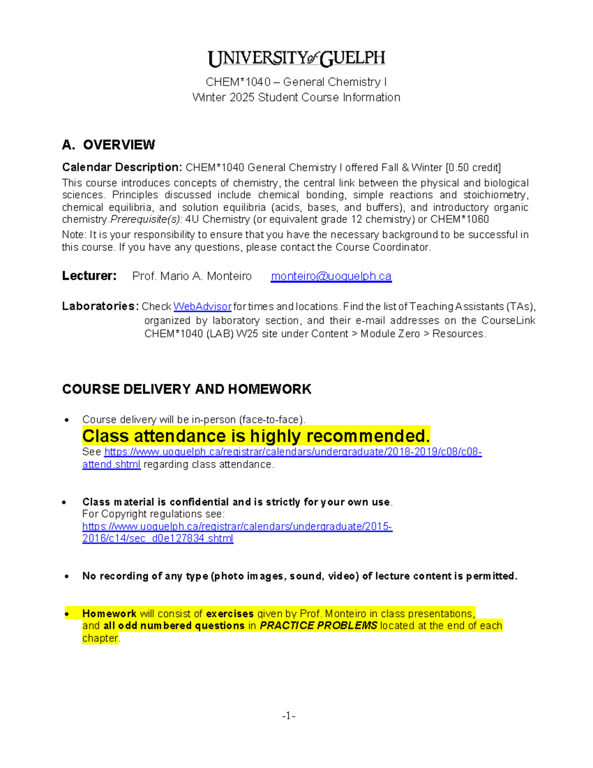 General Chemistry I (CHEM1040) Course Info & Lab Schedule W25 - Studocu