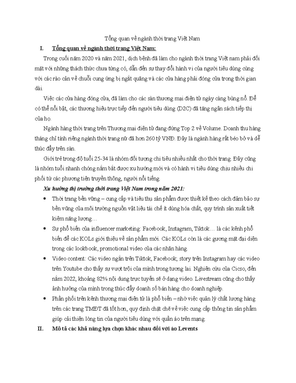 Phần mở đầu - Tổng quan về ngành thời trang Việt Nam I. Tổng quan về ...