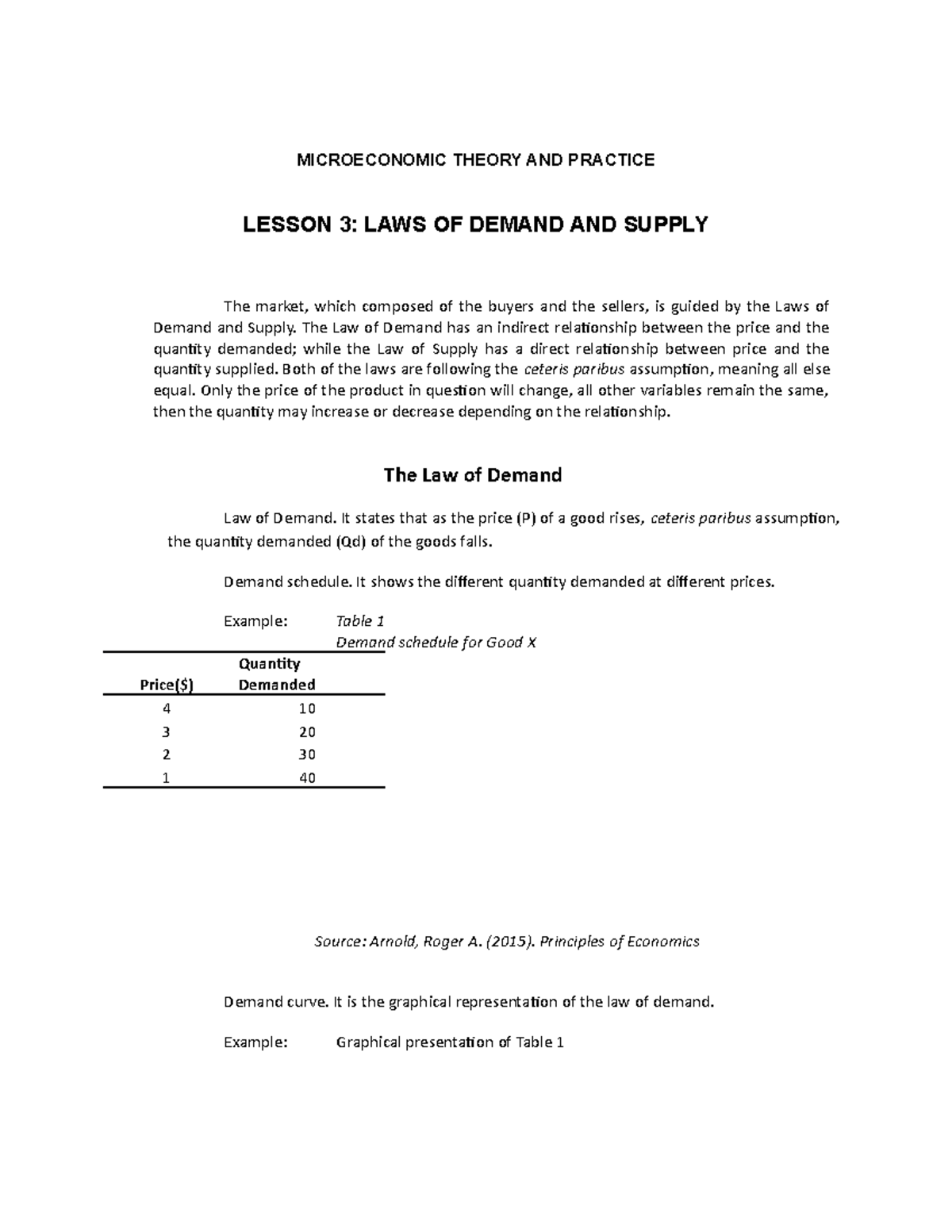 Microeconomic Theory: Lesson 3 on Laws of Demand & Supply - Studocu
