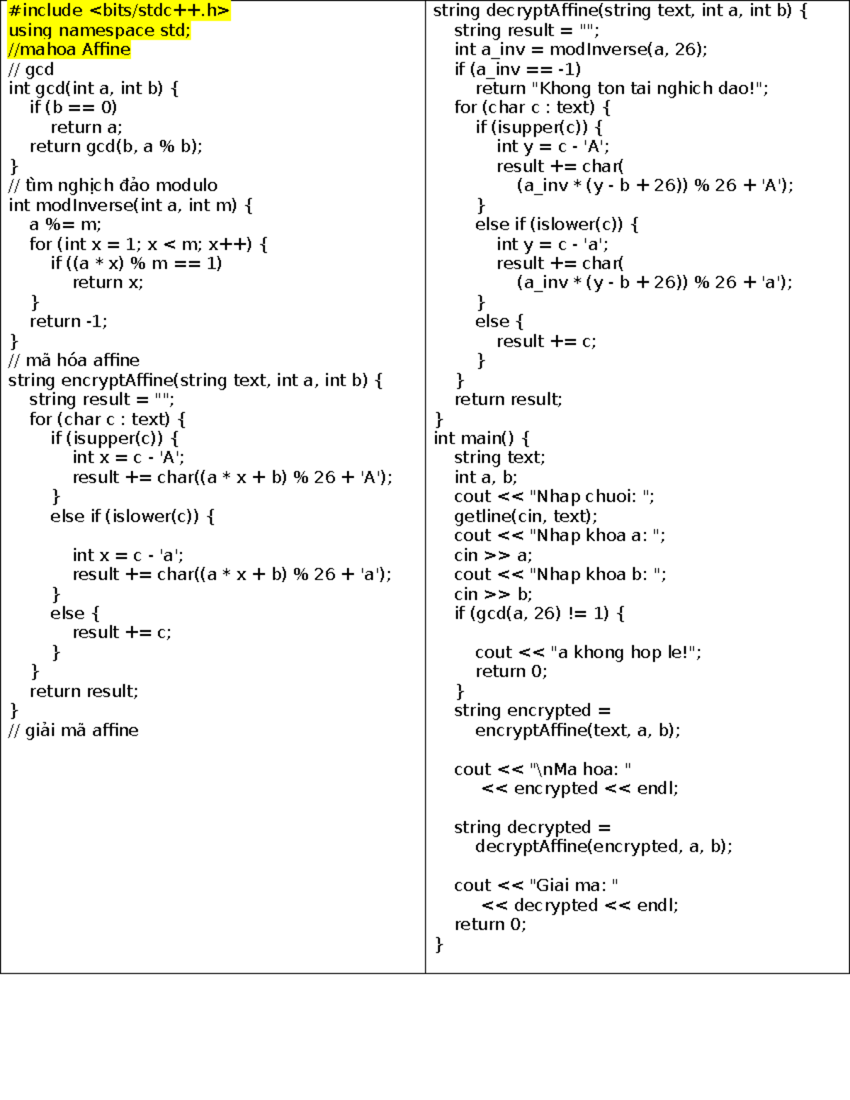 Affine and RSA Algorithms: Code Implementation and Explanation - Studocu