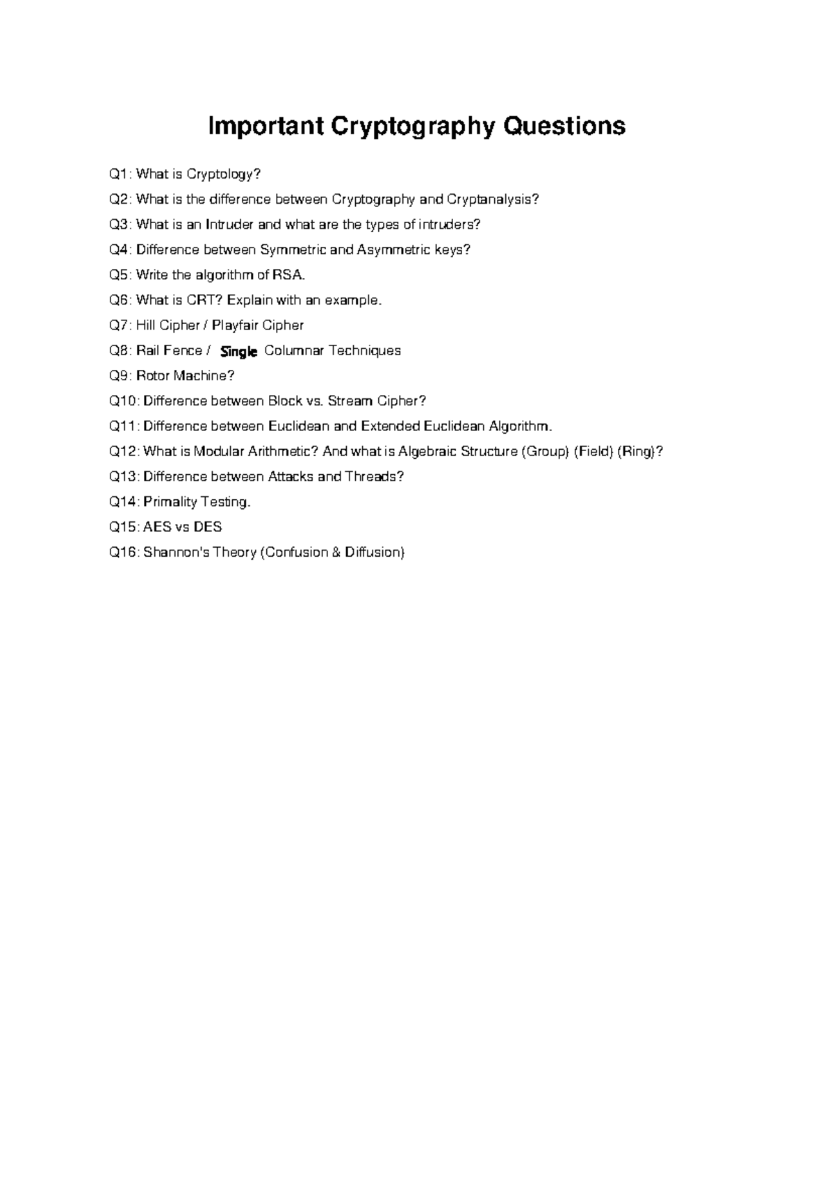 Cryptography Important Questions for Exam Preparation - Studocu