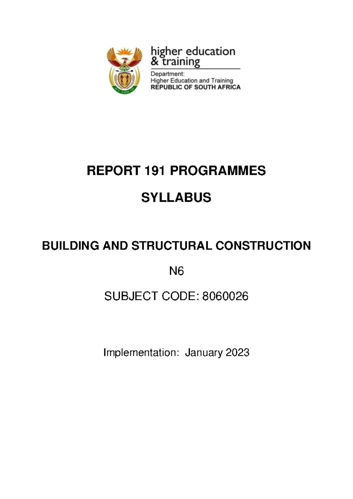 Building and Structural Construction N: Syllabus & Exam Guidelines ...