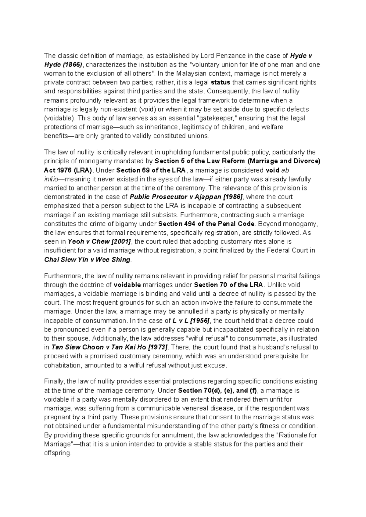 Nullity of Marriage: Legal Framework and Case Analysis (LRA) - Studocu