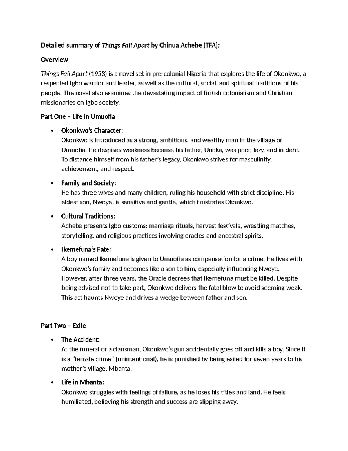 Things Fall Apart (TFA): Comprehensive Study Notes and Themes Analysis ...