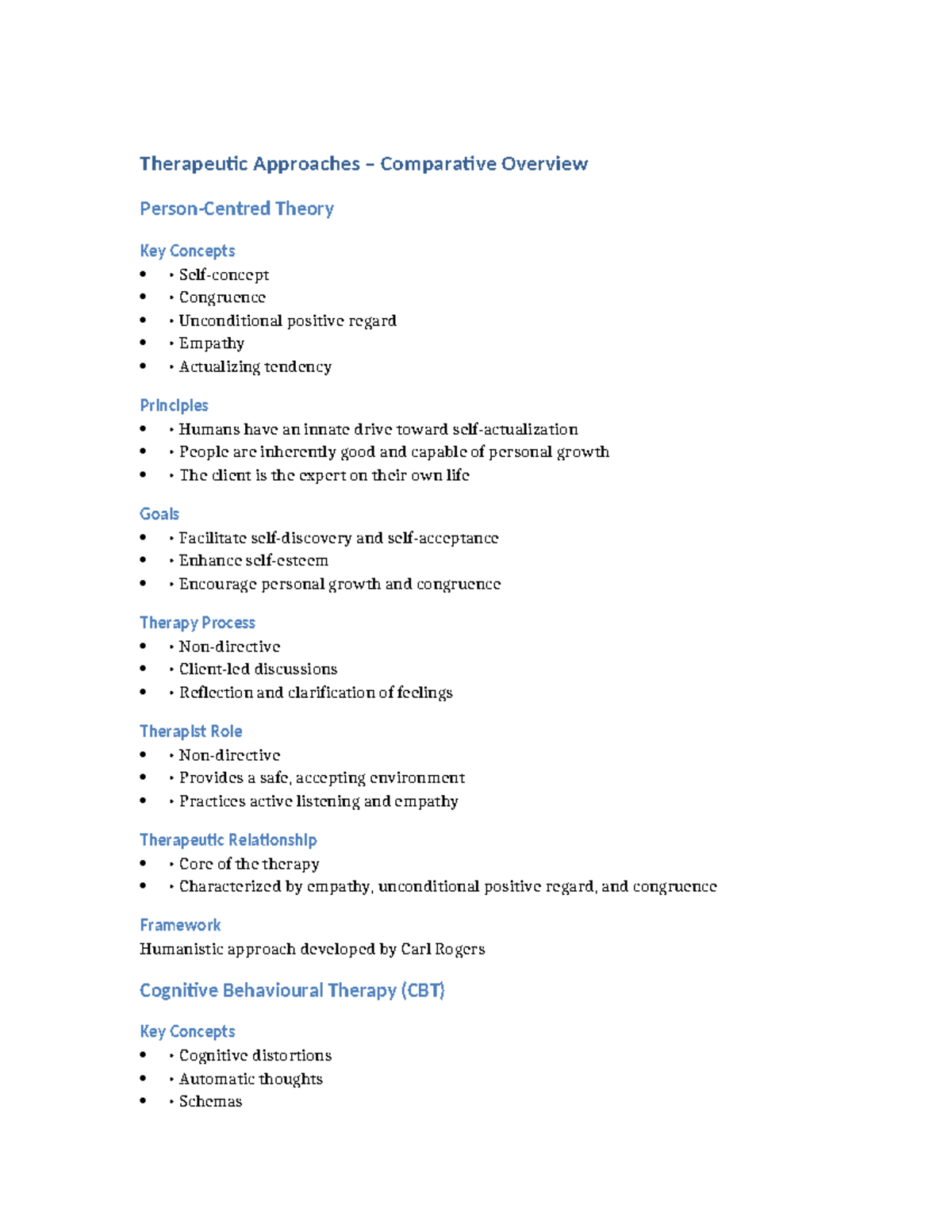 Counselling Psychology: Comparative Overview of Therapeutic Approaches ...