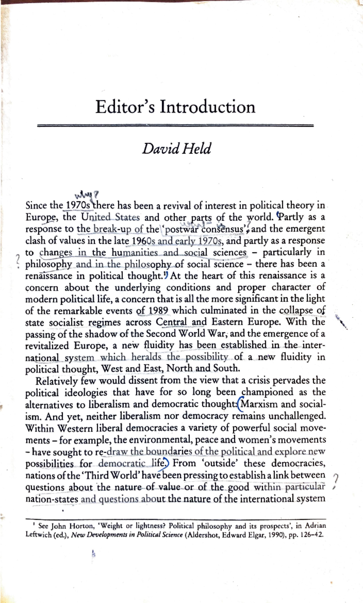 David Held-political theory - Introduction David Held why? Since the ...
