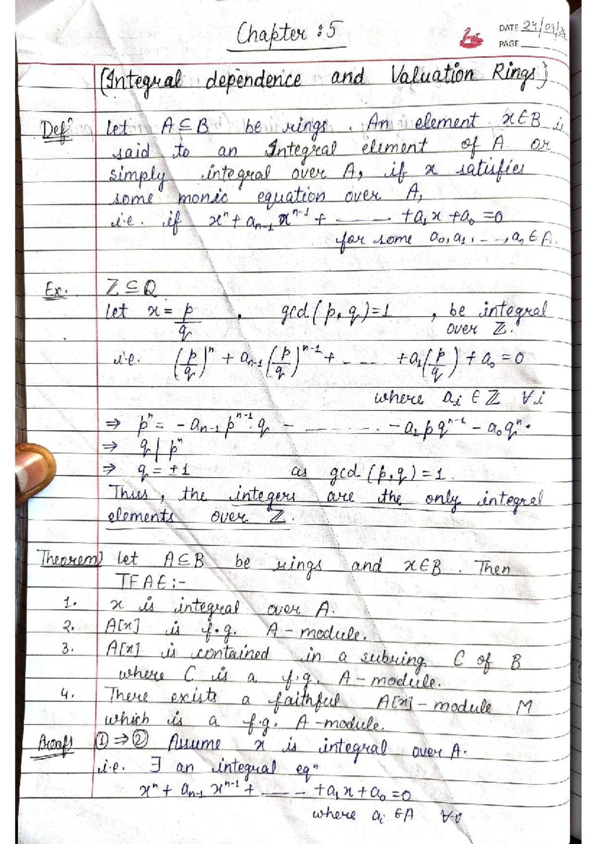 STA6 Chapter 5: Integral Dependence and Valuation Rings Notes - Studocu