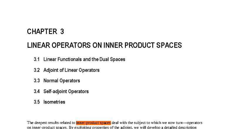 CHAPTER 3: LINEAR OPERATORS ON INNER PRODUCT SPACES - ALGEBRA II - Studocu