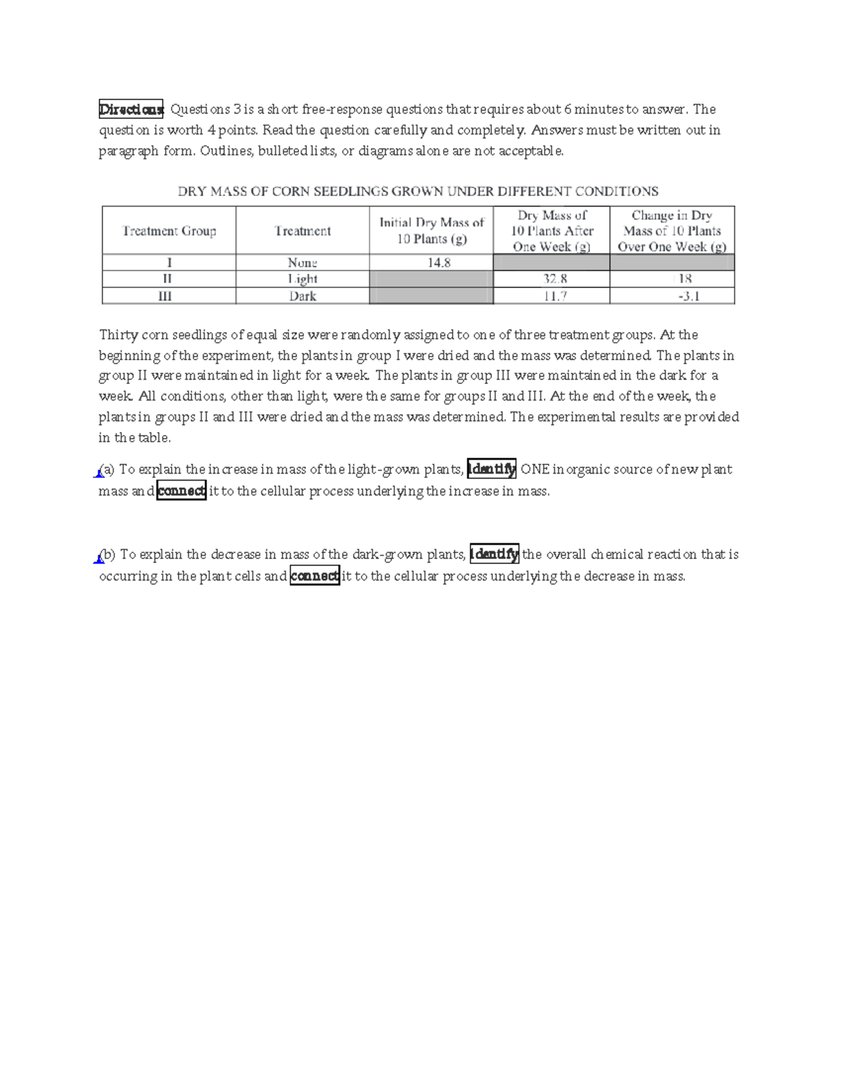 FRQ Unit 3 - Practice Questions on Plant Growth Treatments - Studocu