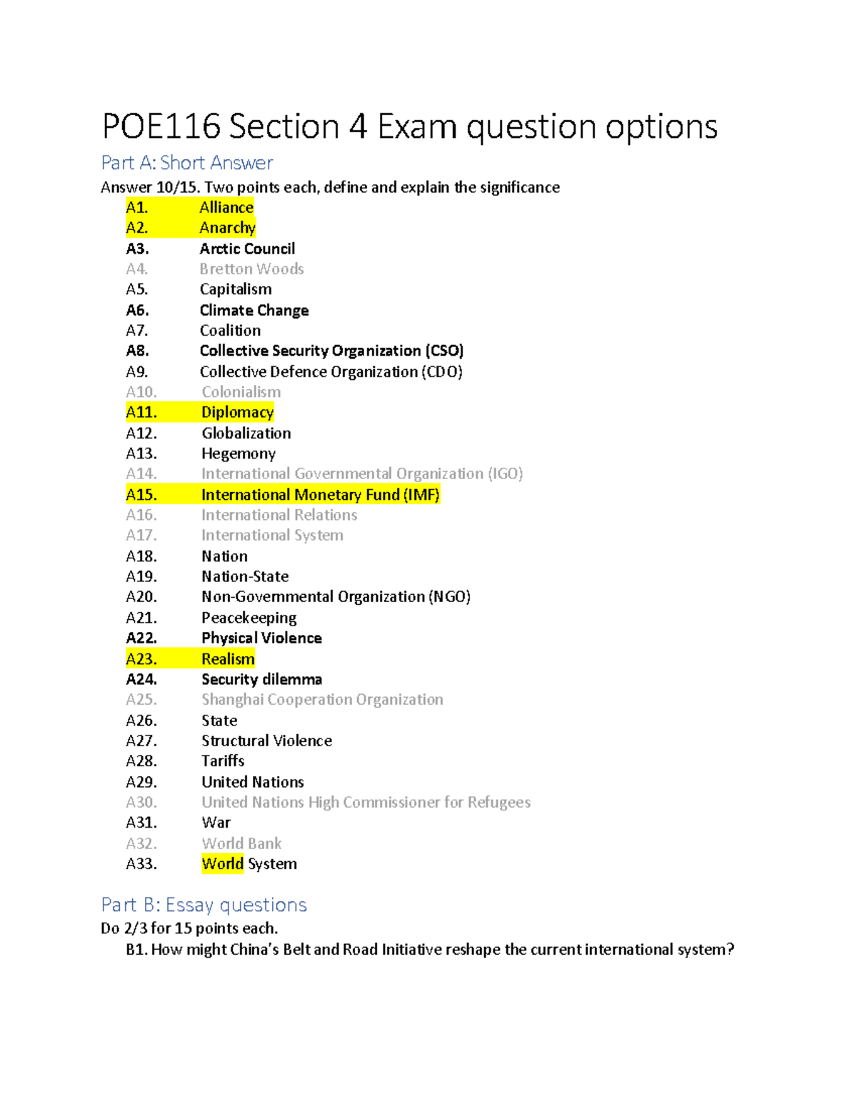 POE116 Final Exam Question Options: Short Answer & Essay - Studocu