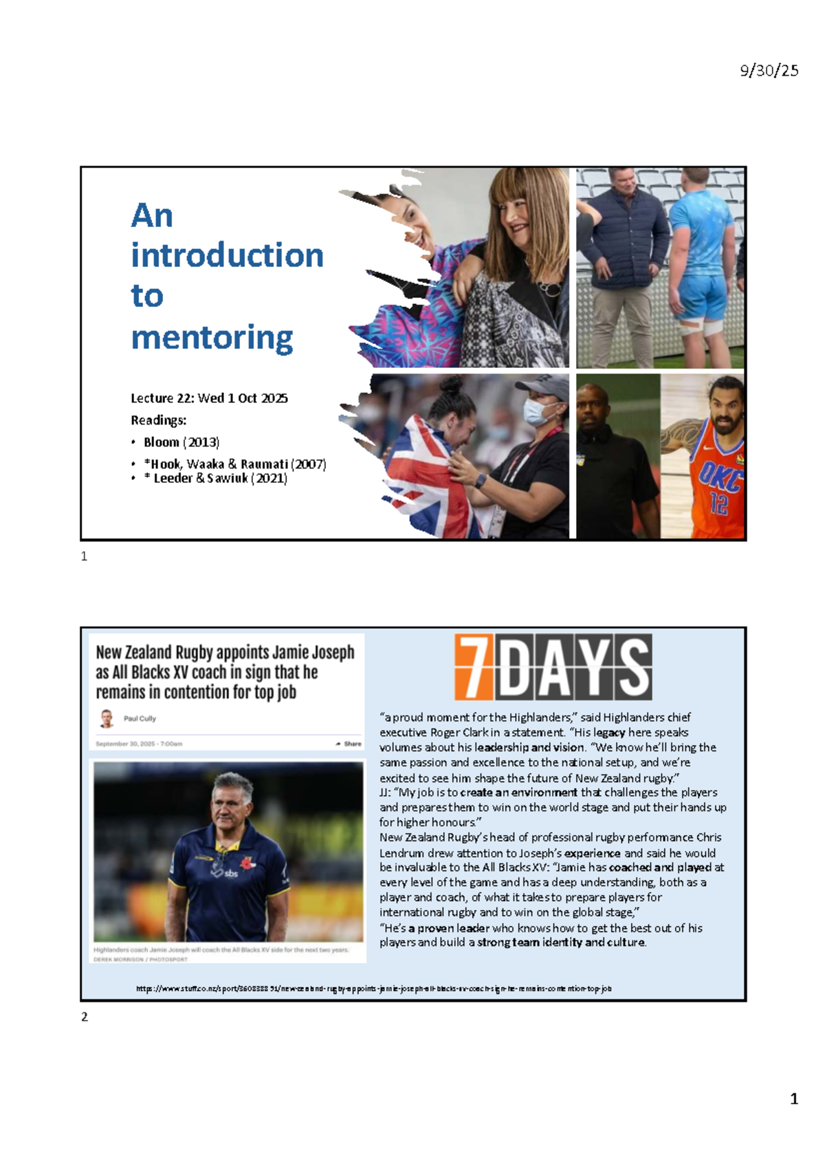 Lecture 22: An Introduction to Mentoring in Sports Coaching - Studocu