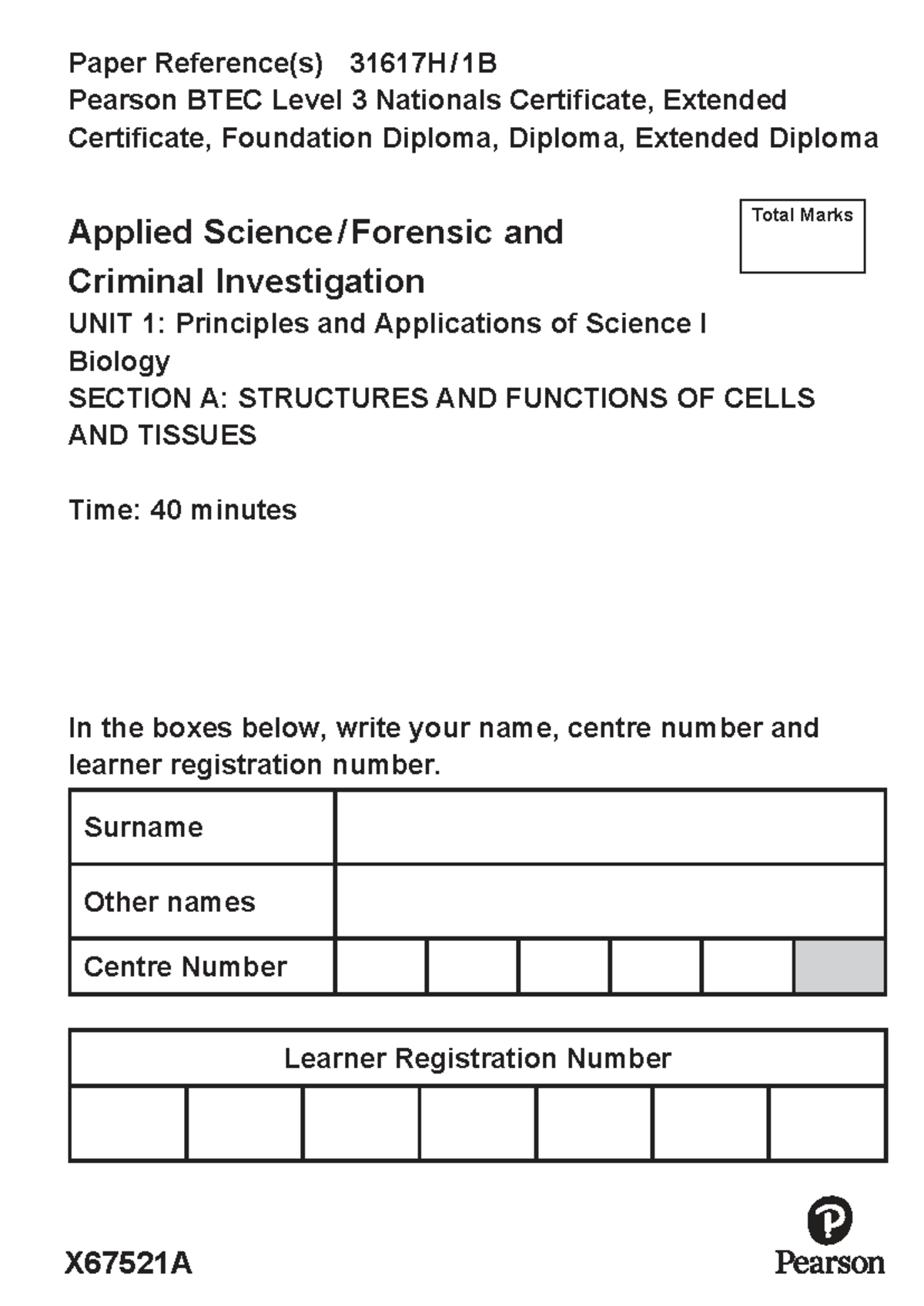 BTEC Level 3 Applied Science Unit 1: Principles & Applications Exam QP ...