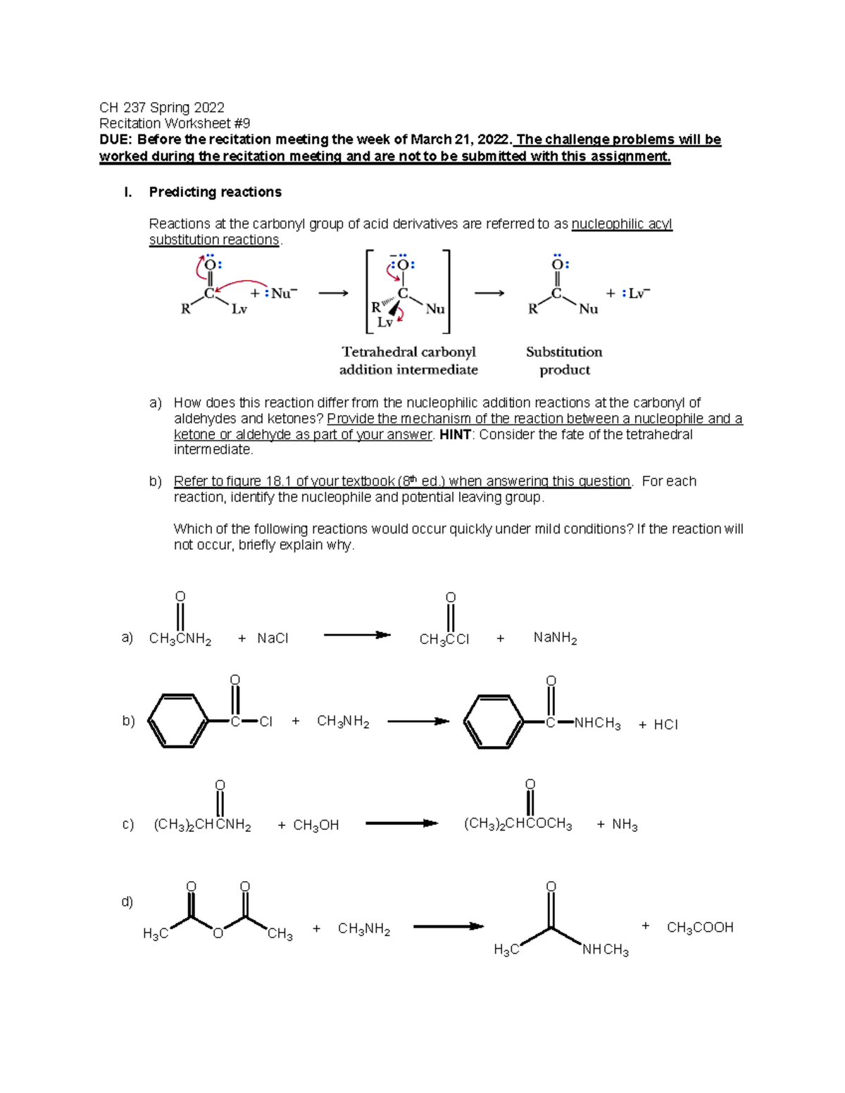 CH 237 Pre-recitation Worksheet 9 Sp 2022 - CH 237 Spring 2022 ...
