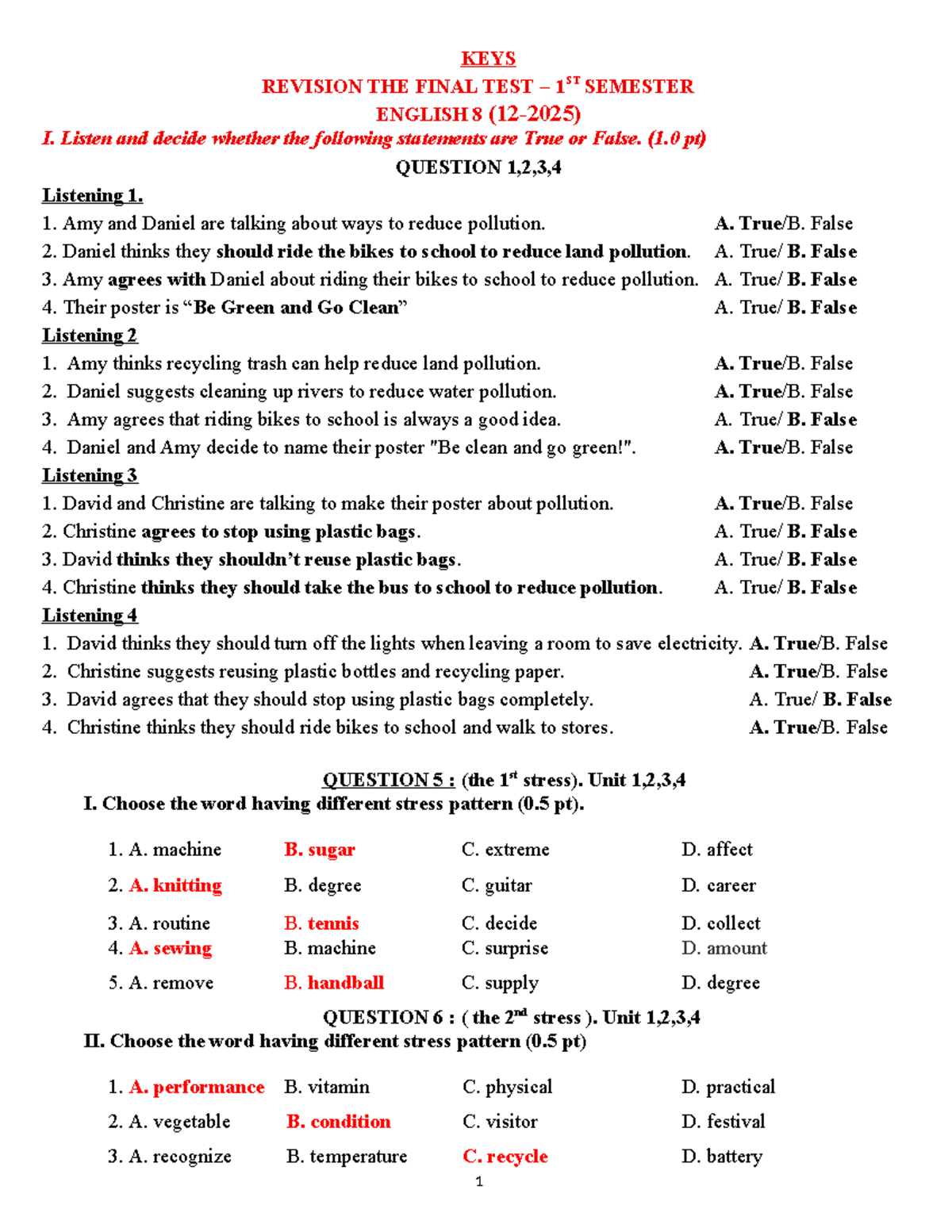 3-Dapan- Oncuoi-1st Semester English 8 Final Exam Revision - Studocu