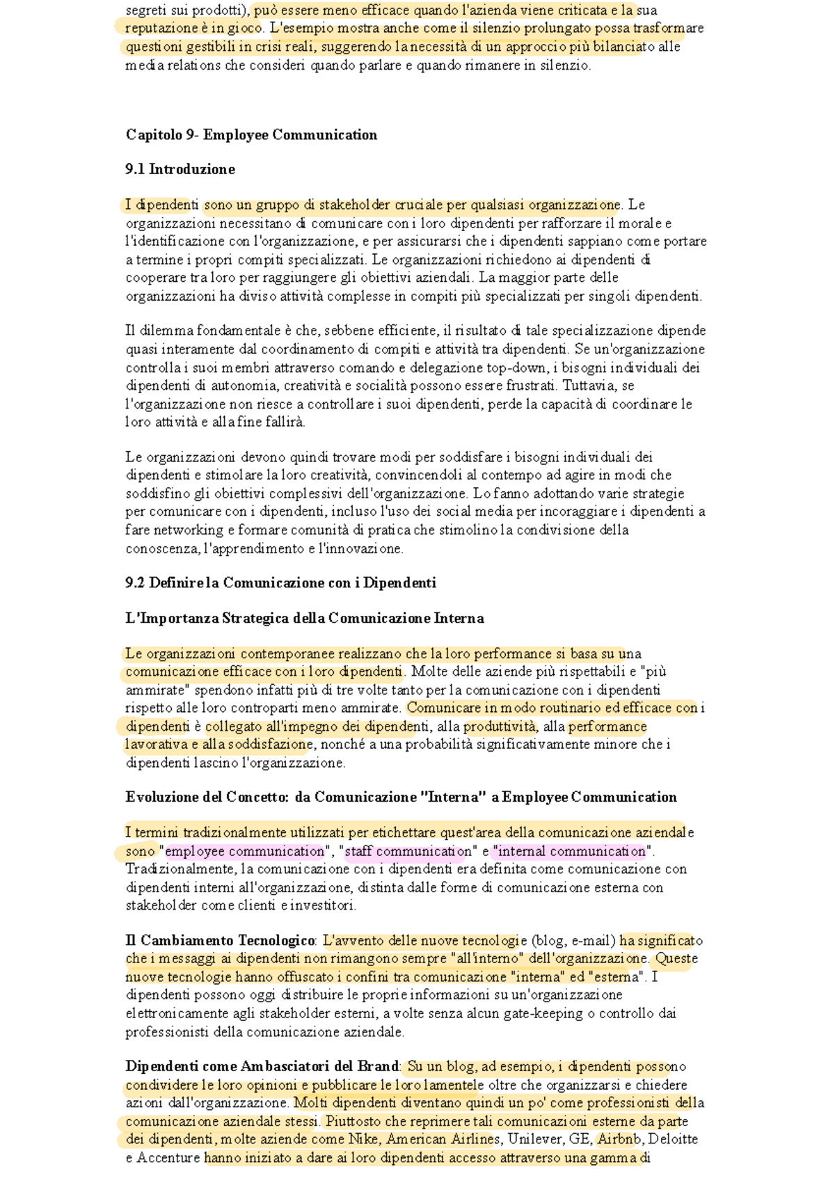 Capitolo 9: Comunicazione Aziendale e Coinvolgimento dei Dipendenti - Studocu