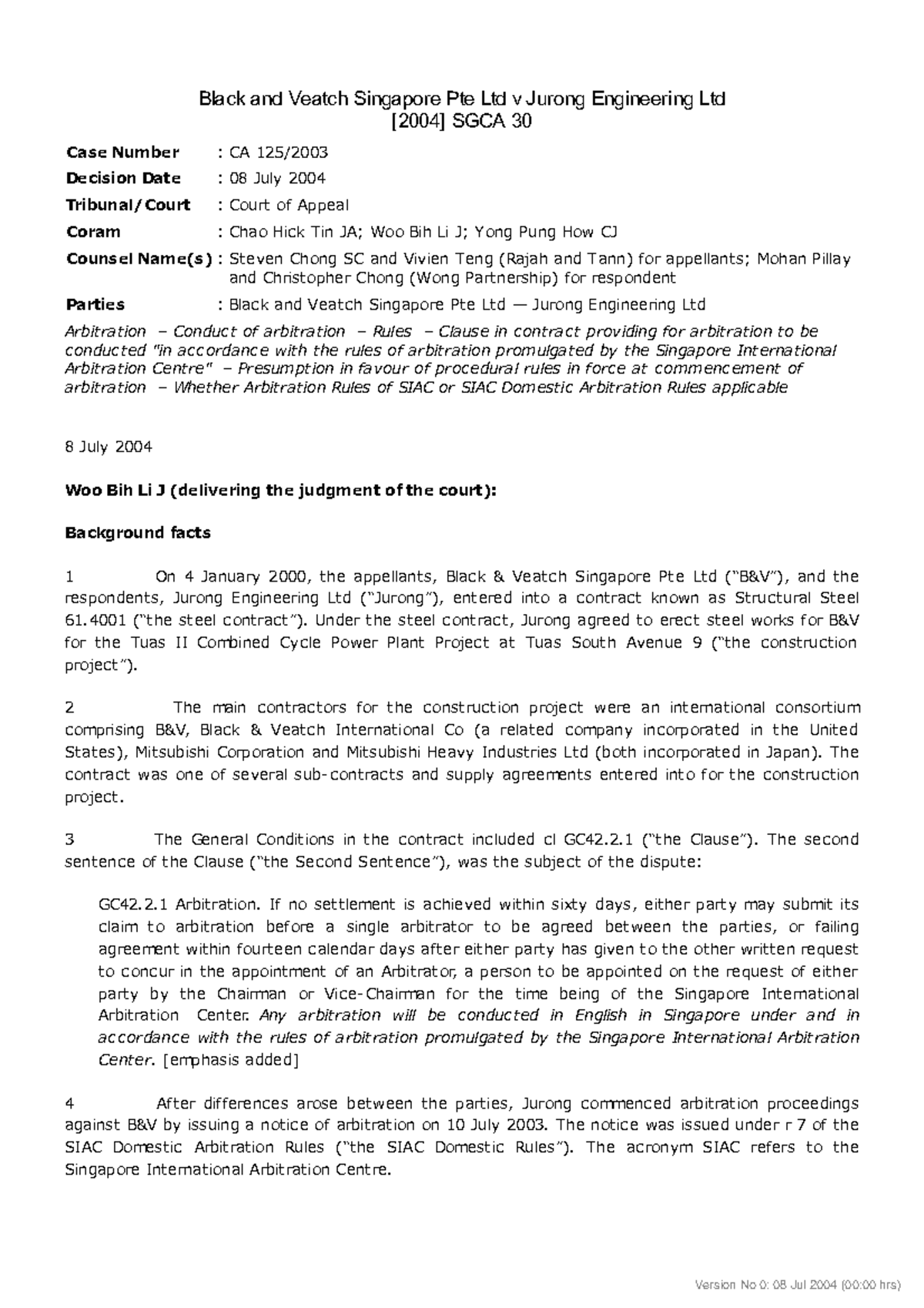 Black and Veatch Singapore Pte Ltd v Jurong Engineering Ltd: SGCA 30 ...