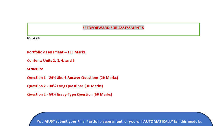 AFL1501 Final Portfolio Assessment Guidelines: Units 2-5 Overview - Studocu