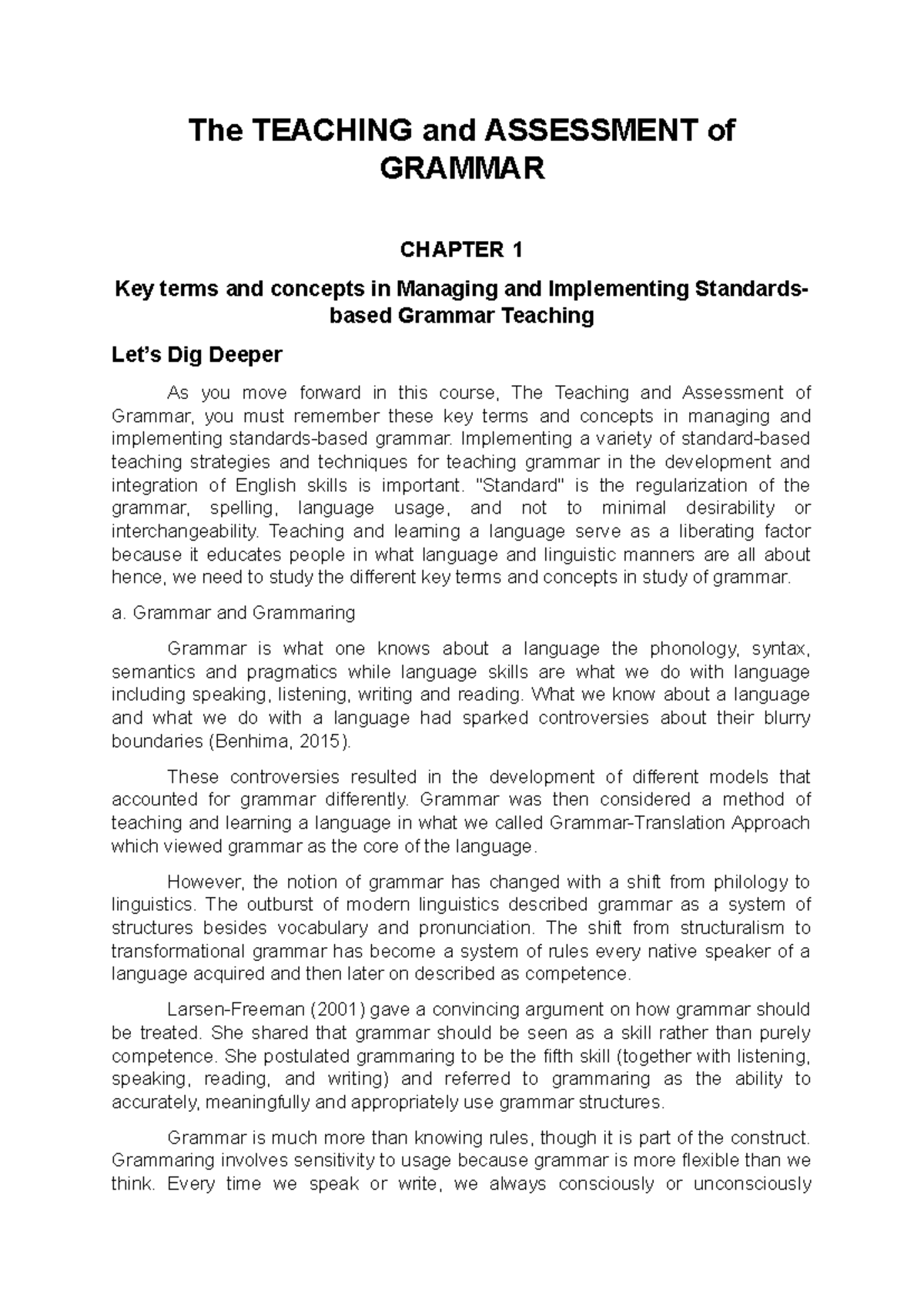 Teaching and Assessment of Grammar (ENG 101) - Key Concepts and Methods ...