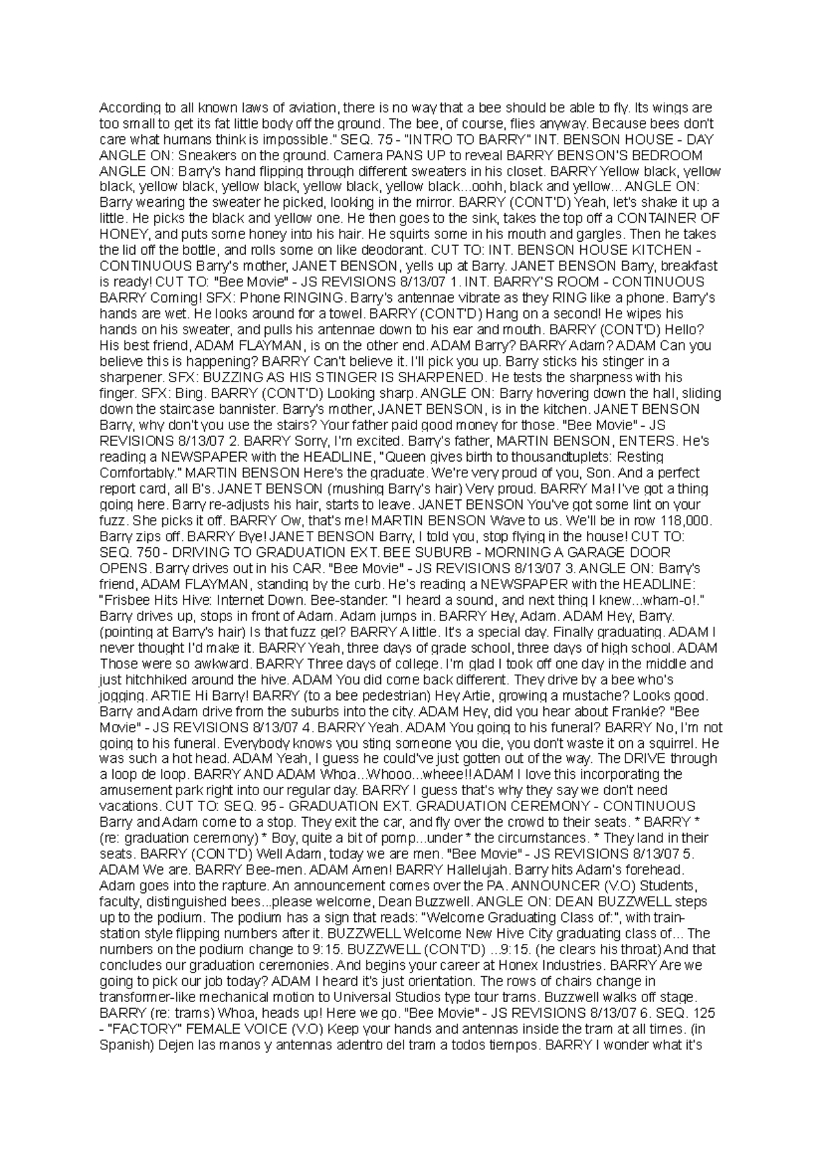 Bee Movie Script To Copy And Paste 60 Photos - Moonagedaydream.film