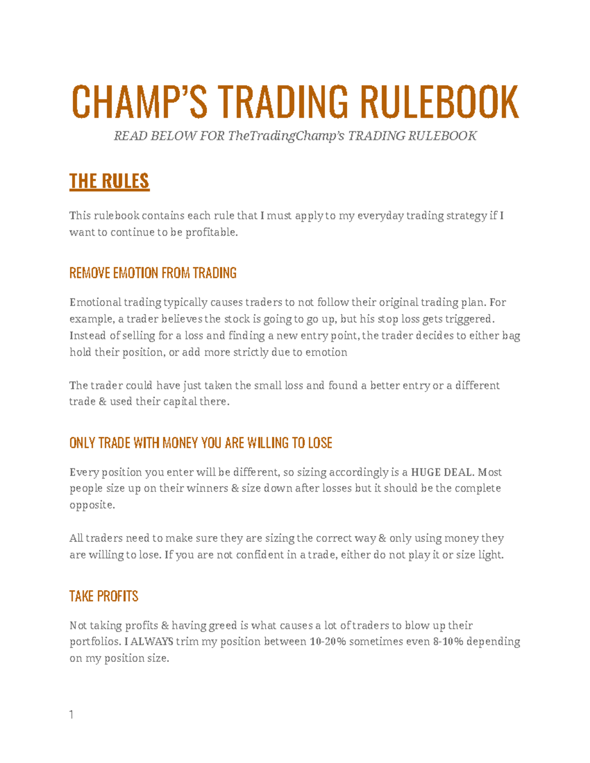Champ's Trading Rulebook: Key Guidelines for Successful Trading - Studocu