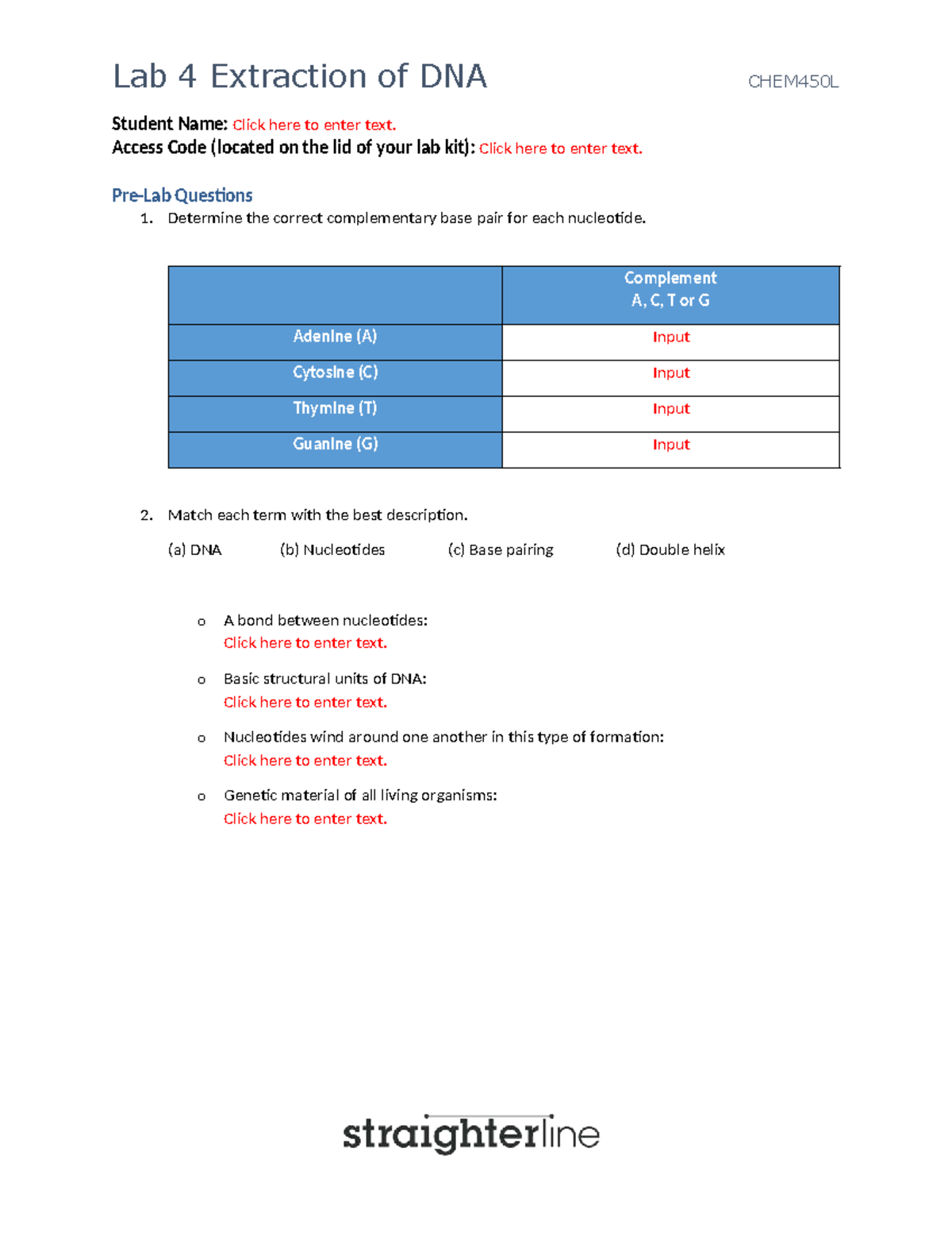 Lab 4: DNA Extraction Techniques - CHEM450L Assignment - Studocu