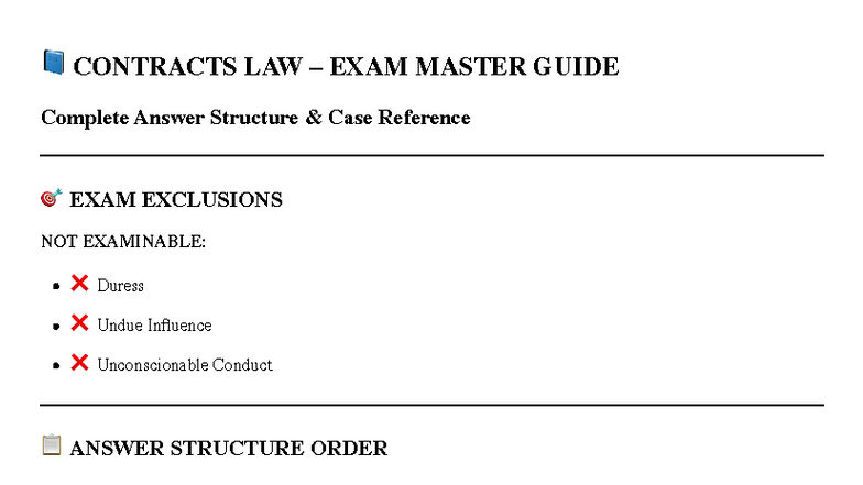 Contracts Law - EXAM Master Guide: Complete Answer Structure & Key ...