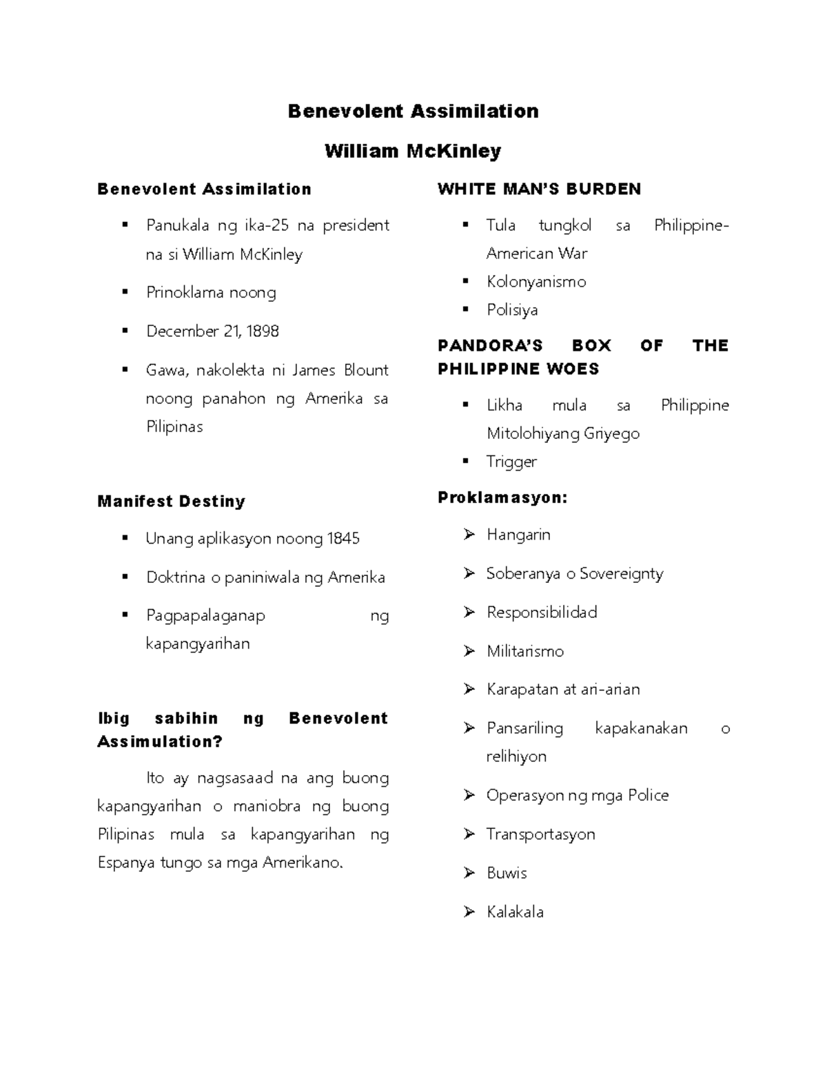 Benevolent Assimilation - Benevolent Assimilation William McKinley ...