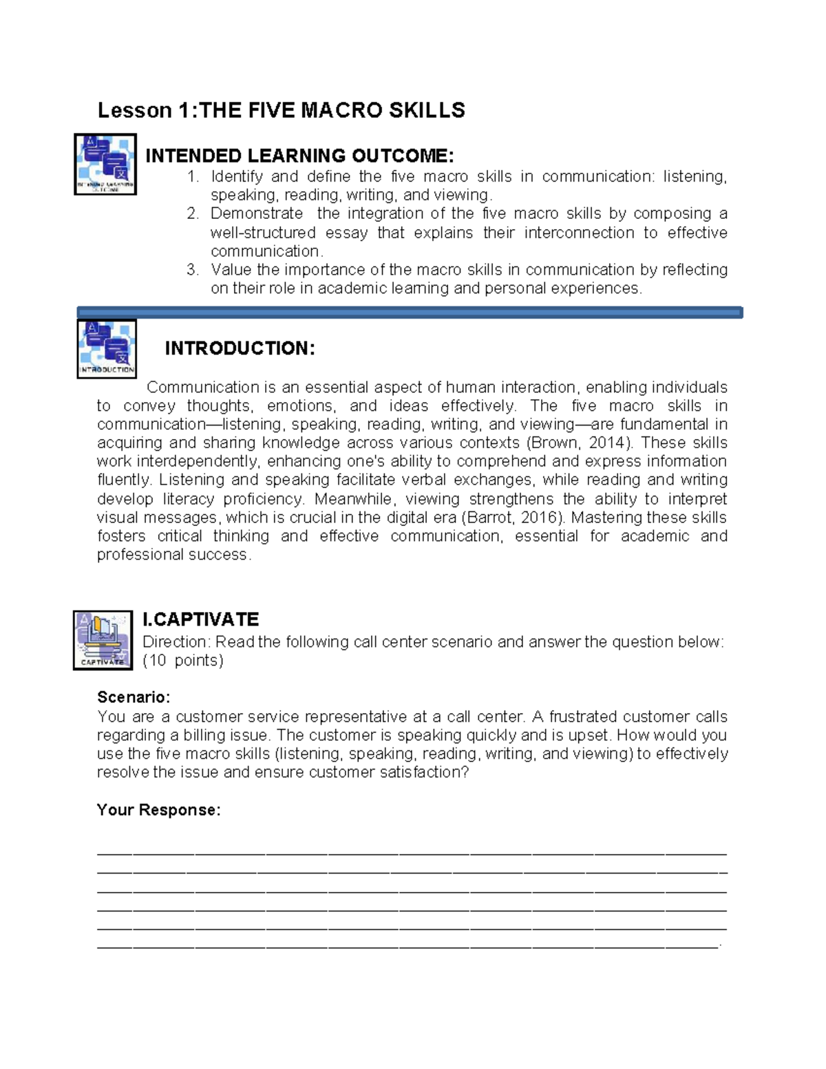 Macro Skills Masubay.docx final - Lesson 1:THE FIVE MACRO SKILLS ...