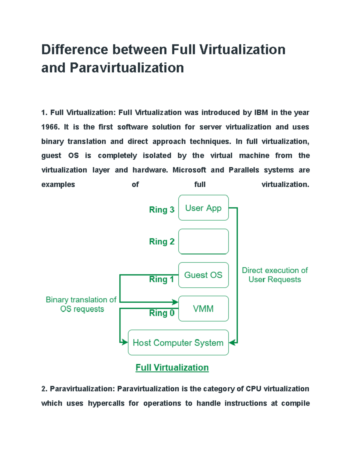 Differentiate between Full virtualization and Para virtualization ...