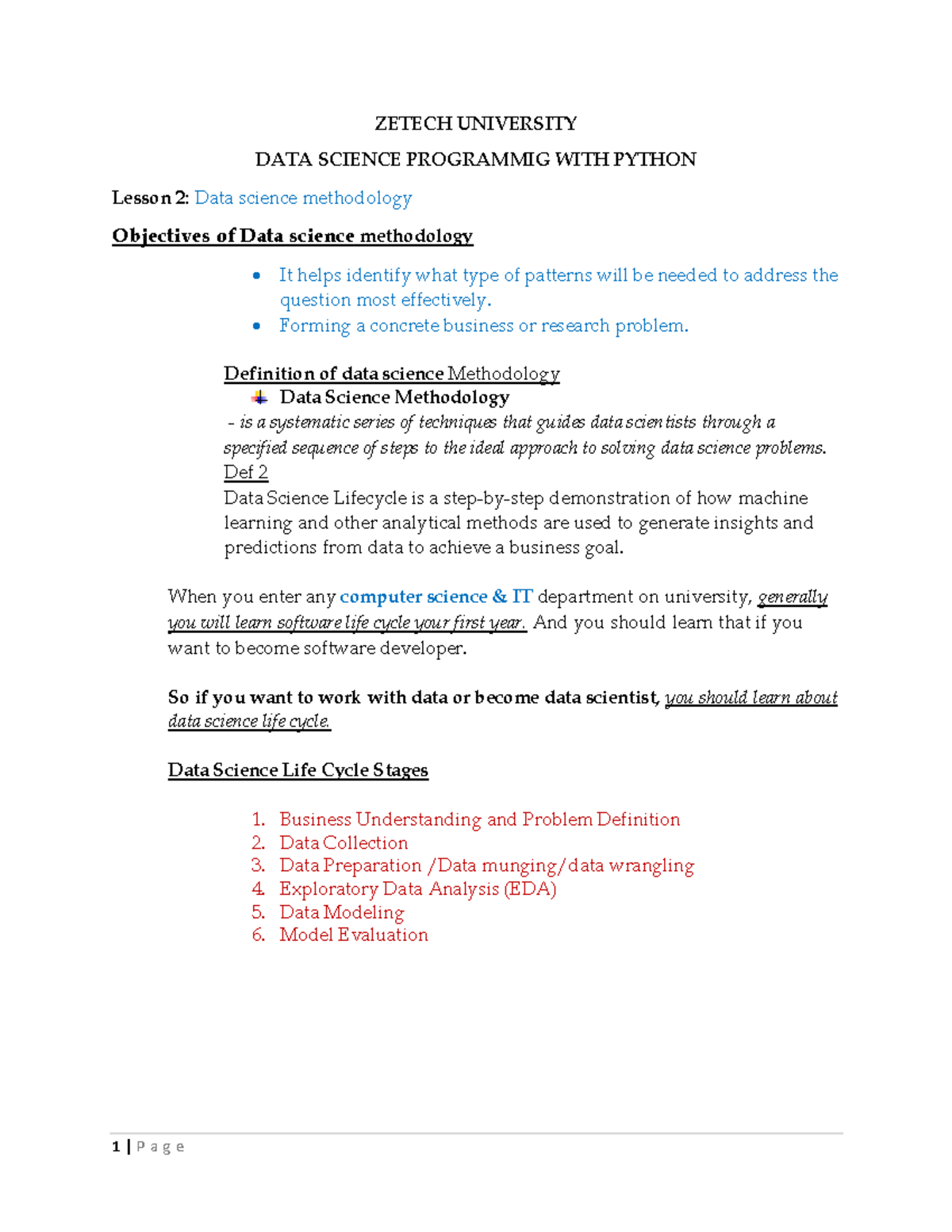 ZETECH UNIVERSITY DATA SCIENCE PROGRAMMING WITH PYTHON Lesson 2: Data ...