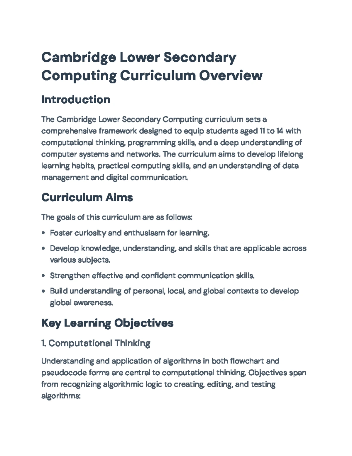 Cambridge Lower Secondary Computing 0860 Curriculum Framework v2.0 ...