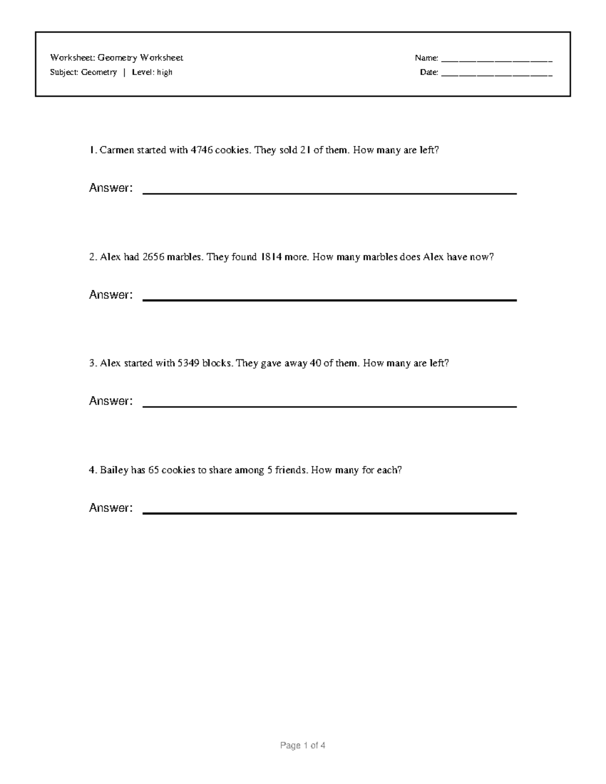 Geometry Worksheet 6 - High Level Exercises and Answers - Studocu