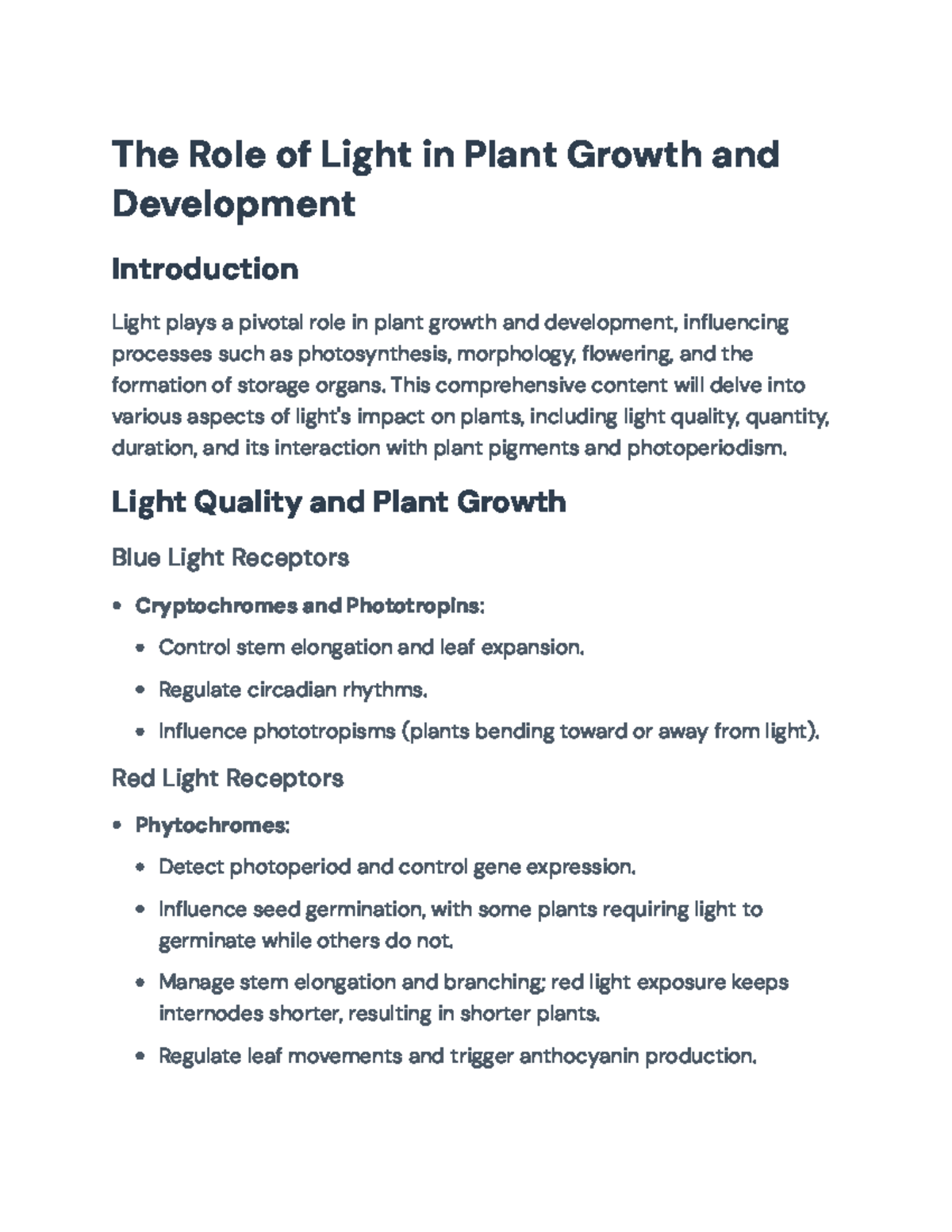 The Role of Light in Plant Growth and Development: An Overview - The ...
