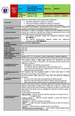 Dll-simple-interest compress - GRADES 1 to 12 DAILY LESSON LOG School ...
