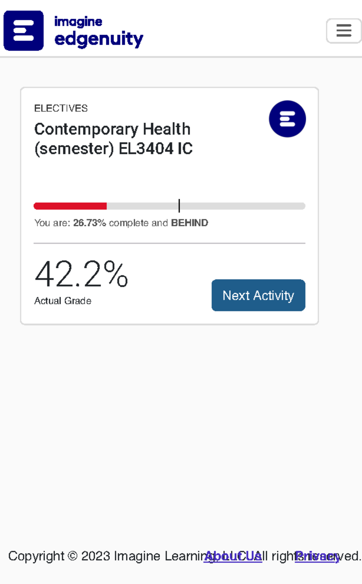 Student Dashboard - Imagine Edgenuity For Students - 42% Actual Grade ...