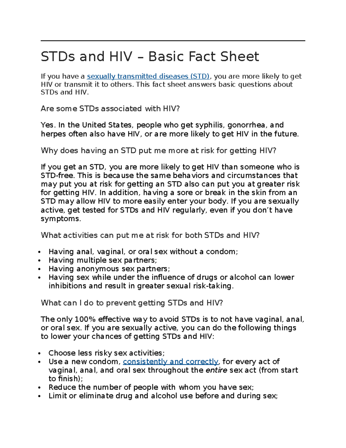 STDs and HIV: Key Facts and Prevention Strategies - Studocu
