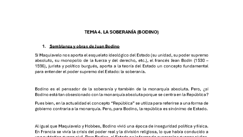 TEMA 4: La Soberanía en Bodino - Análisis y Conceptos Clave - Studocu