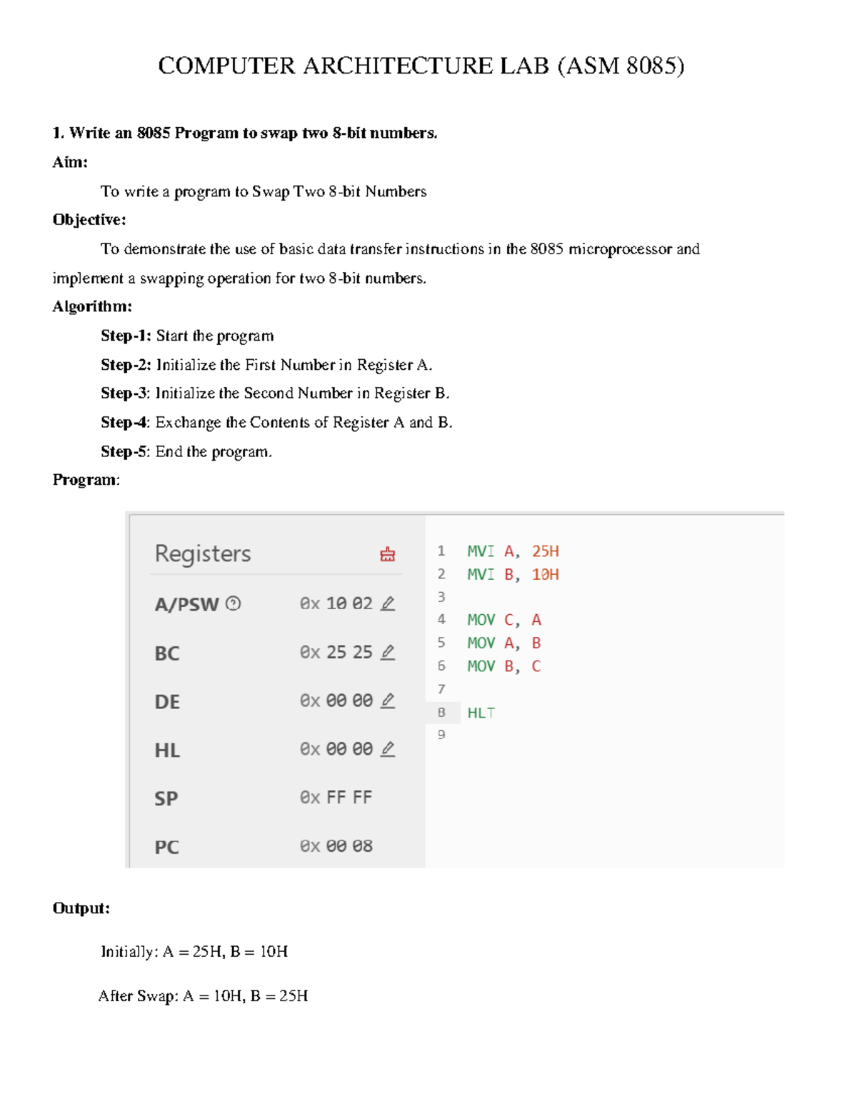 CA Lab - 8085 Programs for Basic Operations and Logic - Studocu