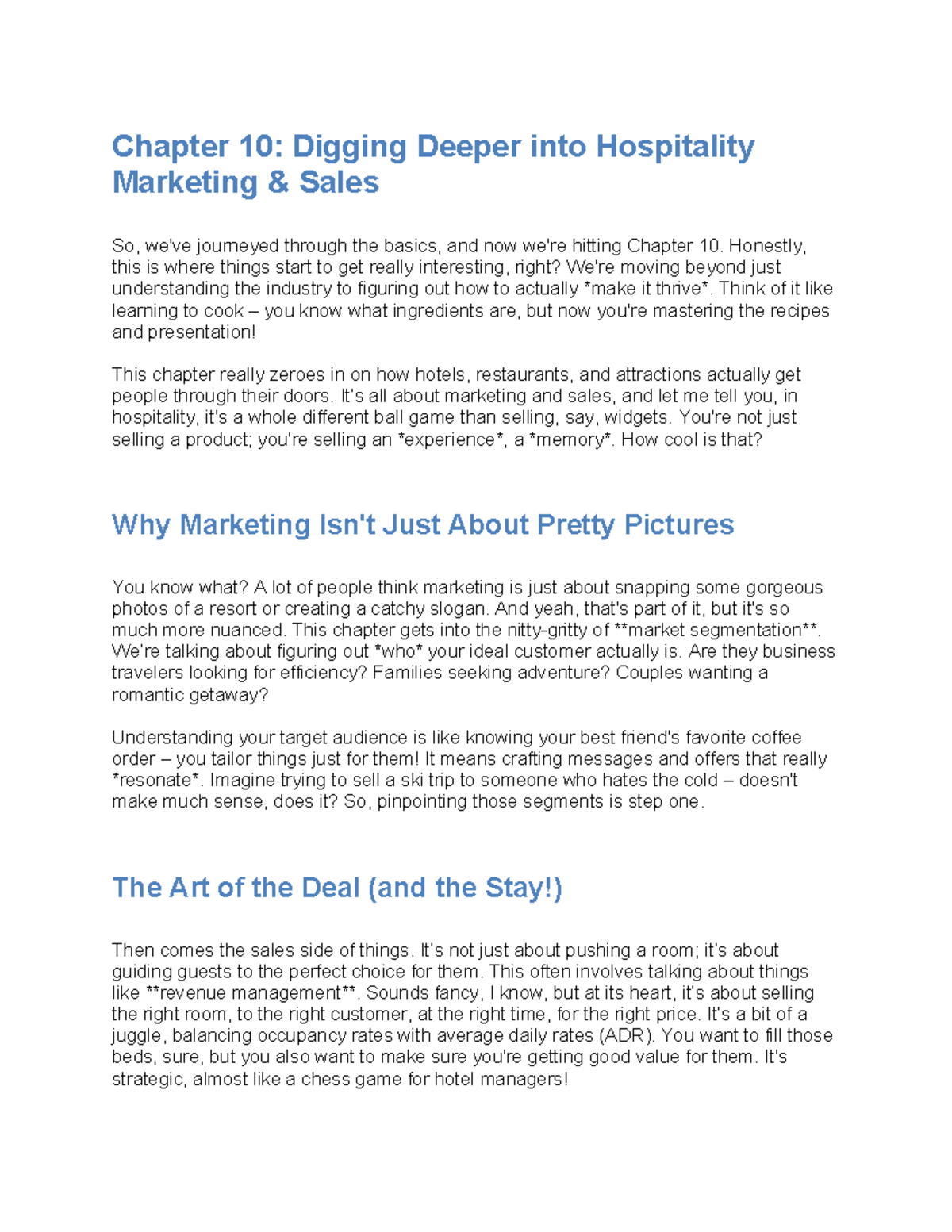 Chapter 10: Mastering Hospitality Marketing & Sales Strategies - Studocu