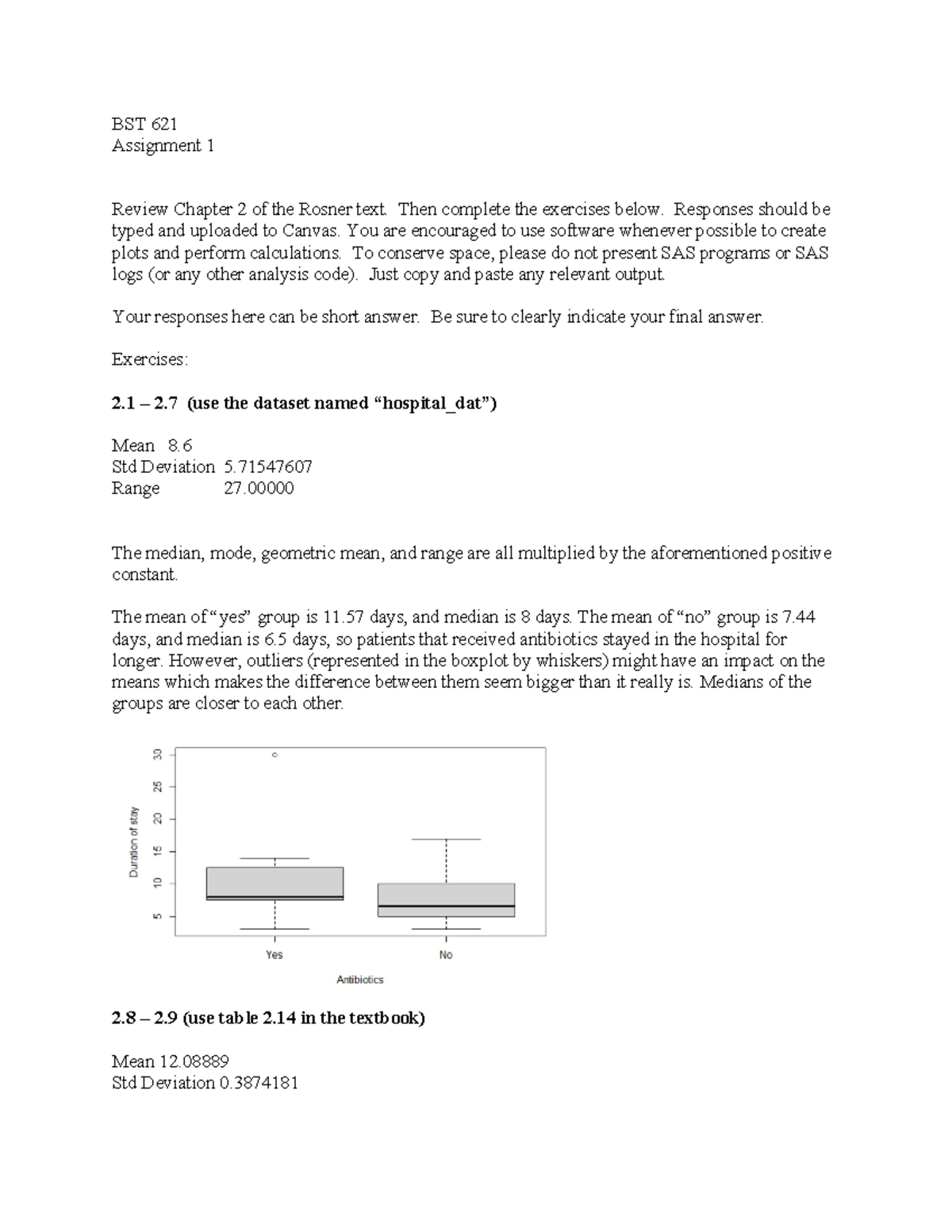 BST 621 - Assignment 1: Chapter 2 Review and Exercises - Studocu