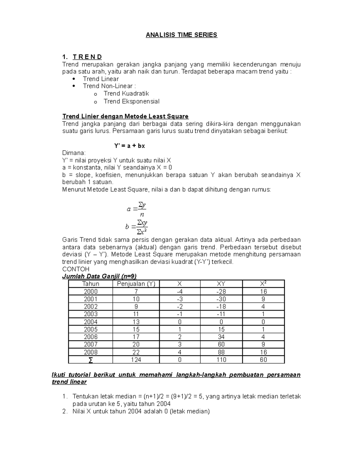 Persamaan Trend Linear dan Metode Least Square dalam Time Series - Studocu