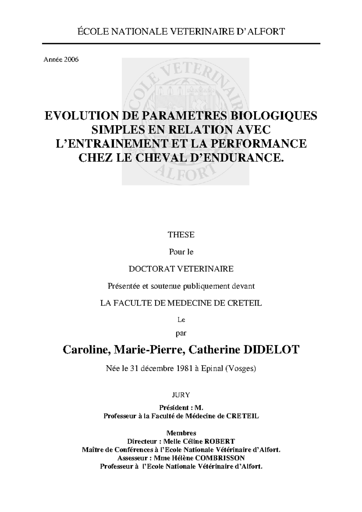 ÉVOLUTION DES PARAMÈTRES BIOLOGIQUES ET PERFORMANCE CHEVAL - THÈSE ...