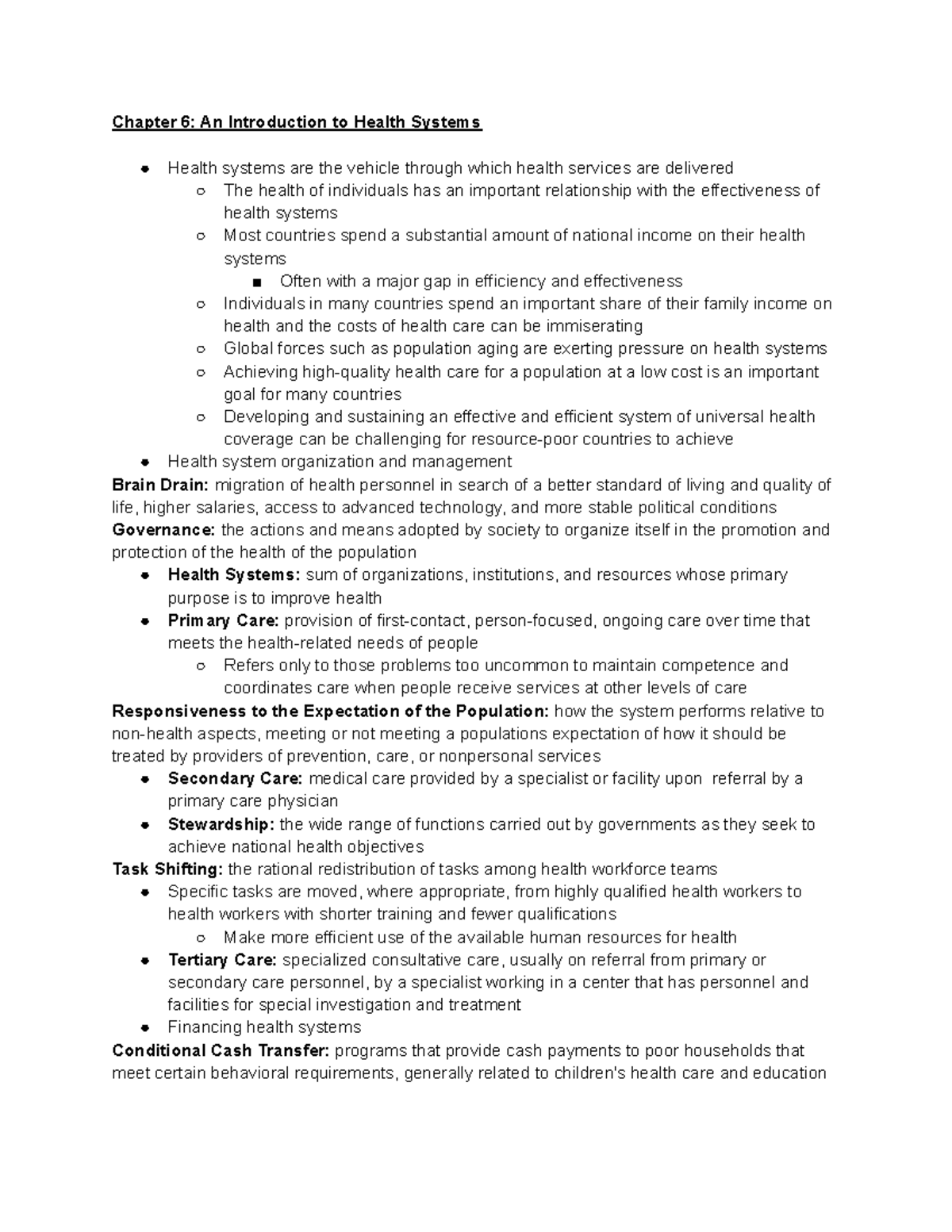 Chapter 6 Summary - Health Systems in Global Health 101 - Studocu