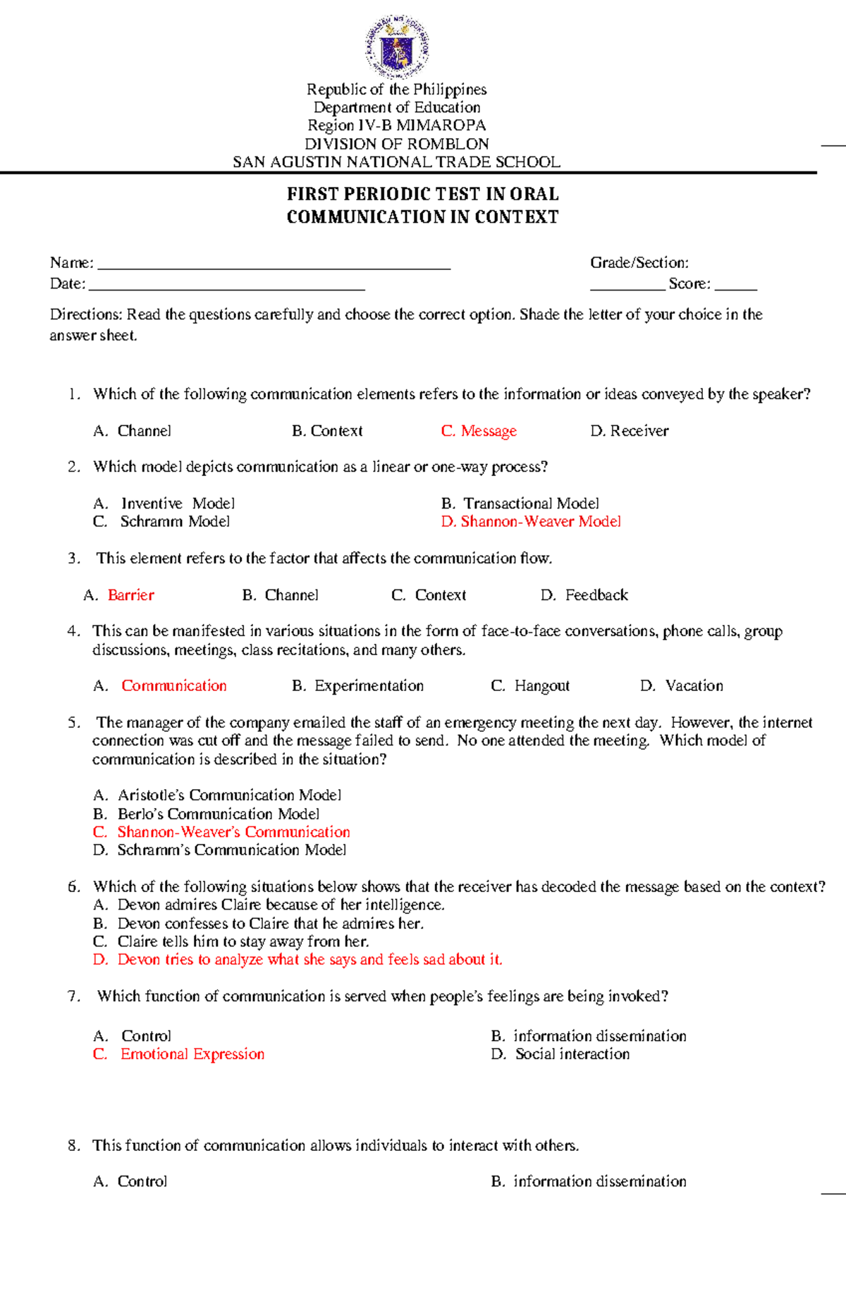 1st Periodic Test in o RAL c OM sy 2024-25 - FIRST PERIODIC TEST IN ...