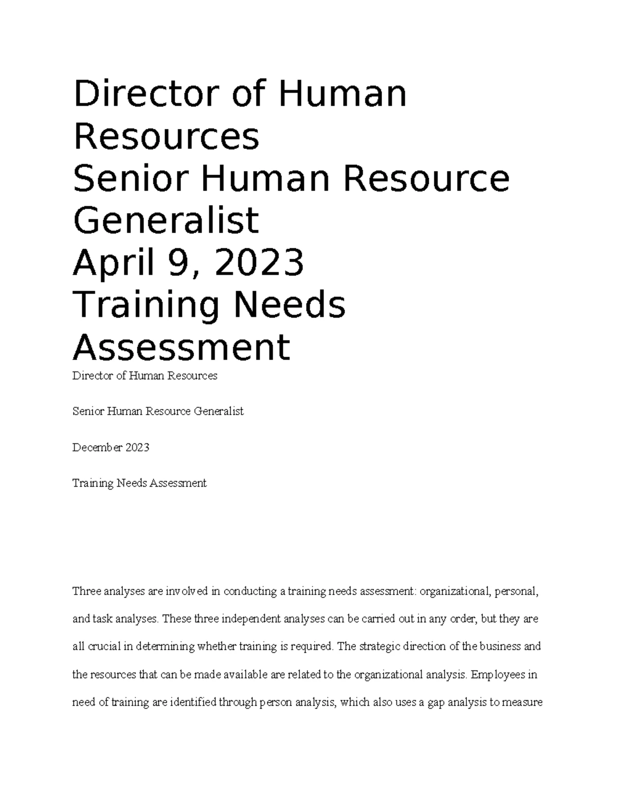 HRM-350 Sales Training Plan: Milestone 1 Memo Analysis - Studocu