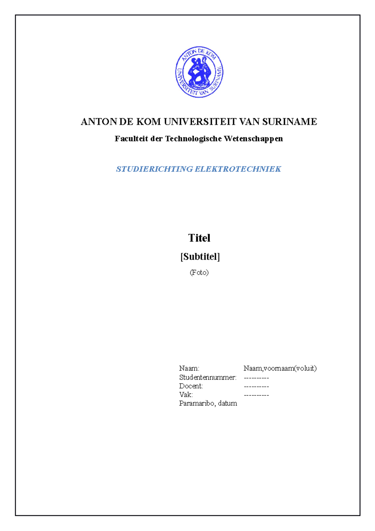 Template Verslag Elektrotechniek 2017-2018 - Anton de Kom Universiteit ...