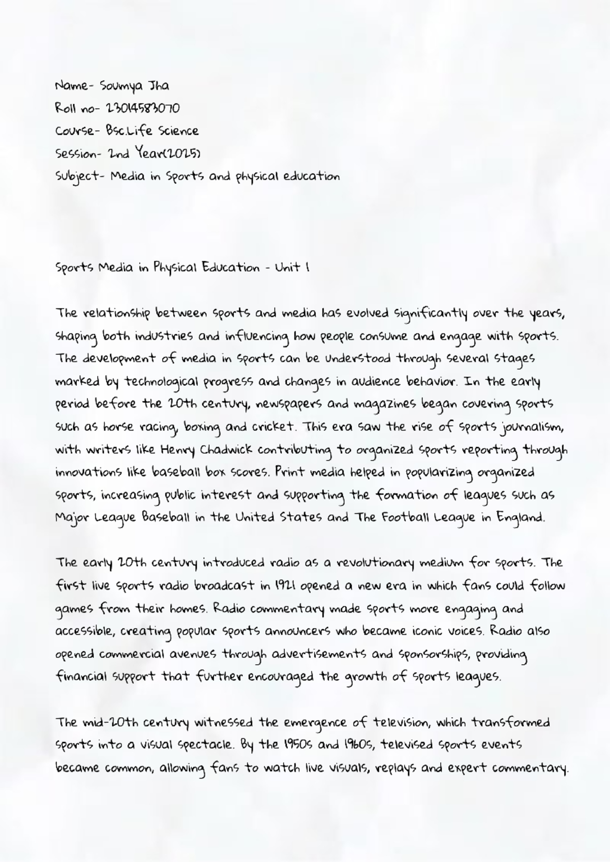 BSc Life Science 2nd Year (2025) - Media in Sports & Physical Education ...